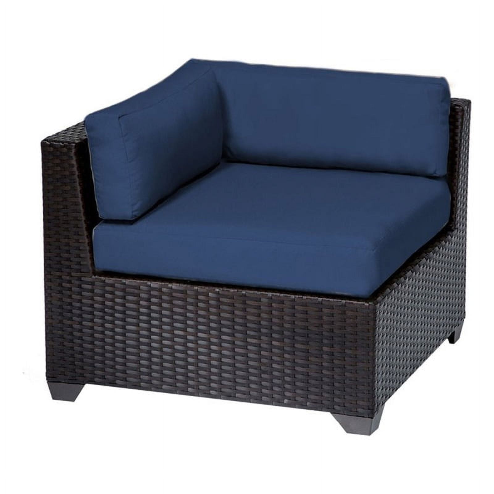 Bowery Hill 25"H Resin Wicker/Fabric Corner Patio Chair in Navy ...