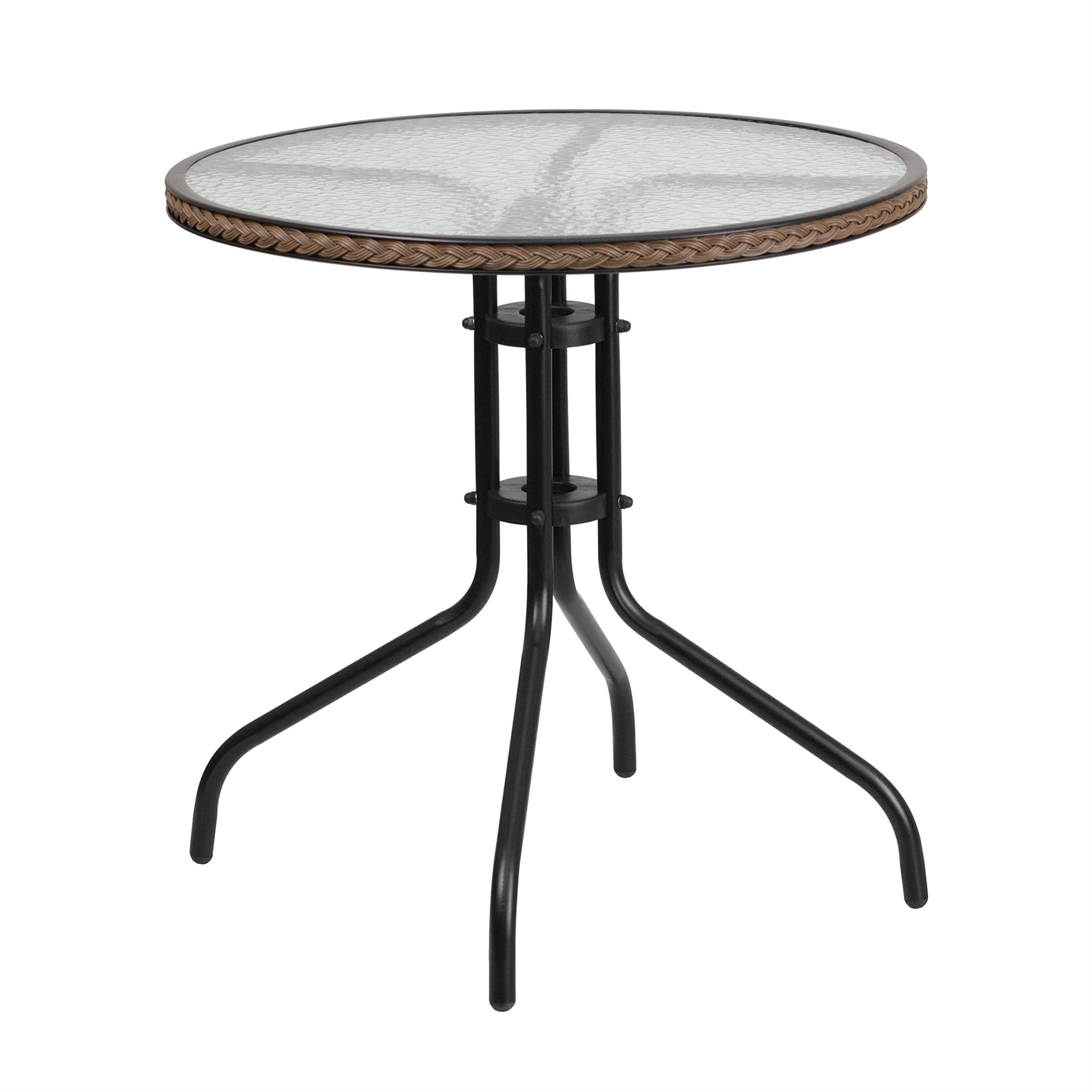Bowery Hill 29" Round Glass Top Patio Dining Table in Black Brown ...