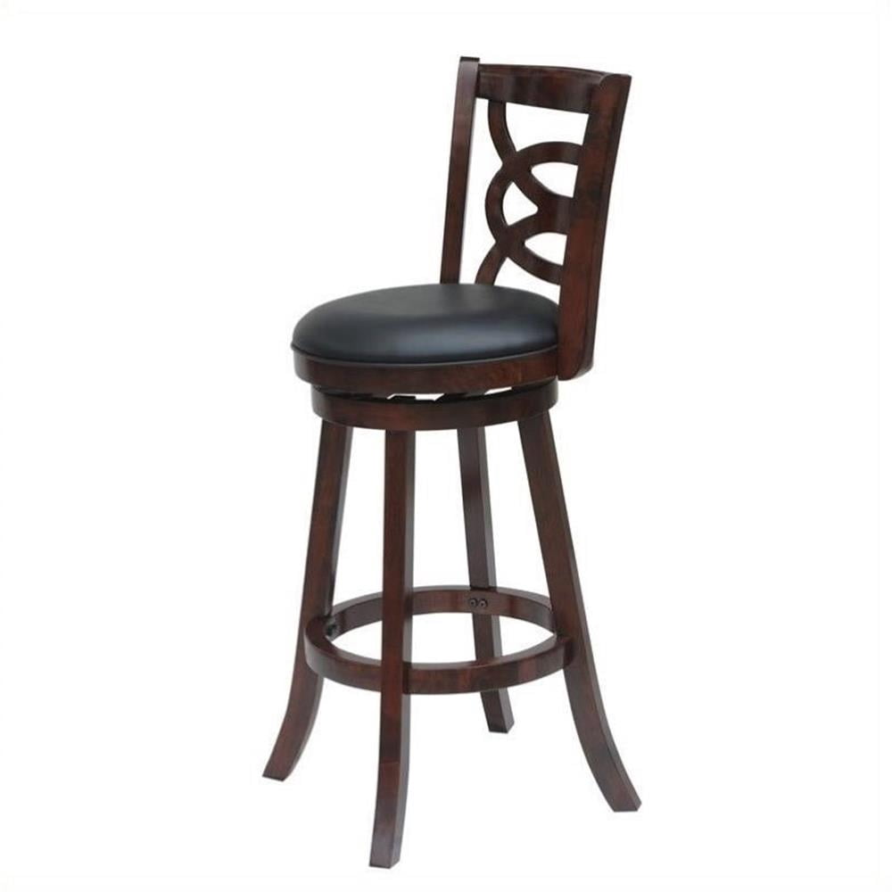 Bowery Hill 29" Wood & Faux Leather Swivel Bar Stool in Cherry ...