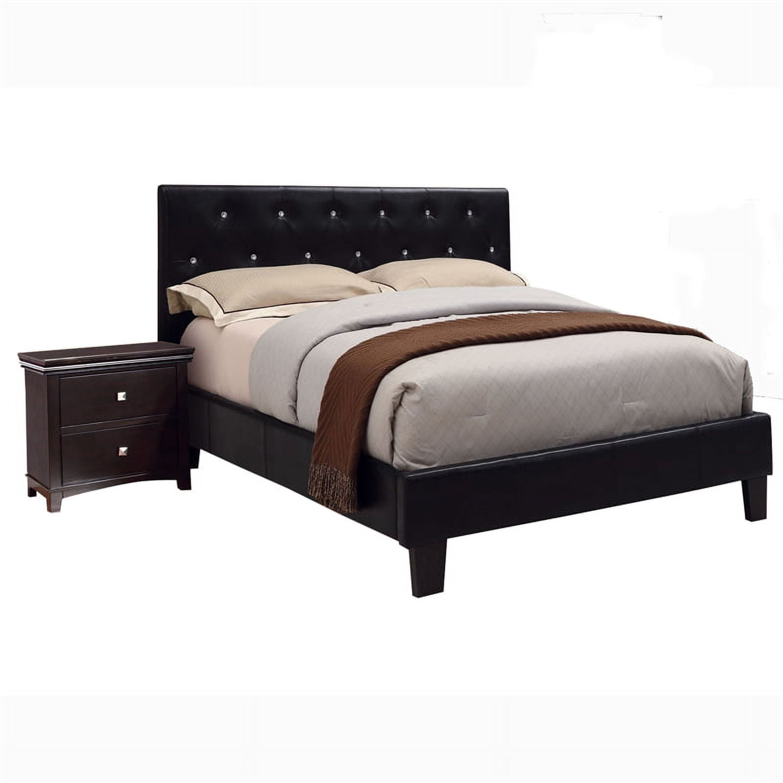 Bowery Hill 2pc Faux Leather Bedroom Set - Cal King + Nightstand in ...