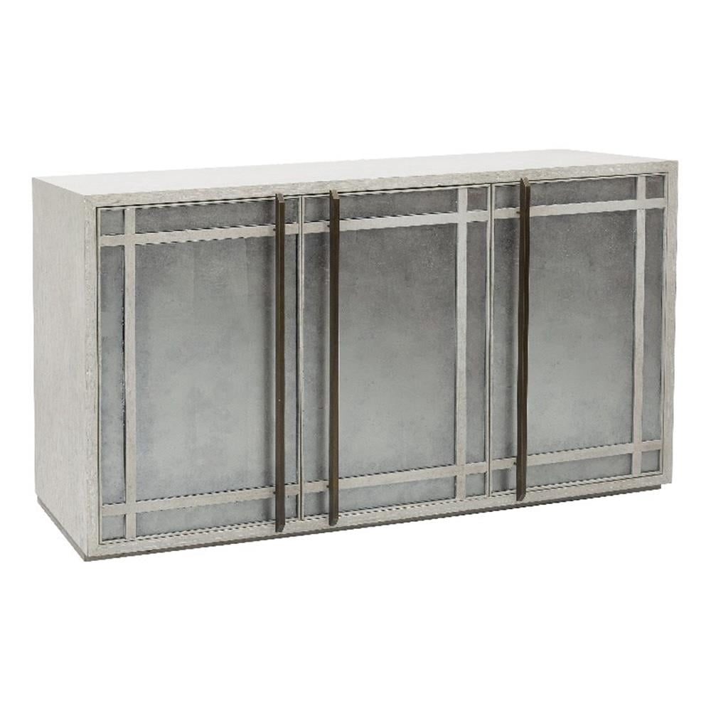 Bowery Hill 3 Door Eglomise Glass-Front Door Credenza in Gray Finish ...