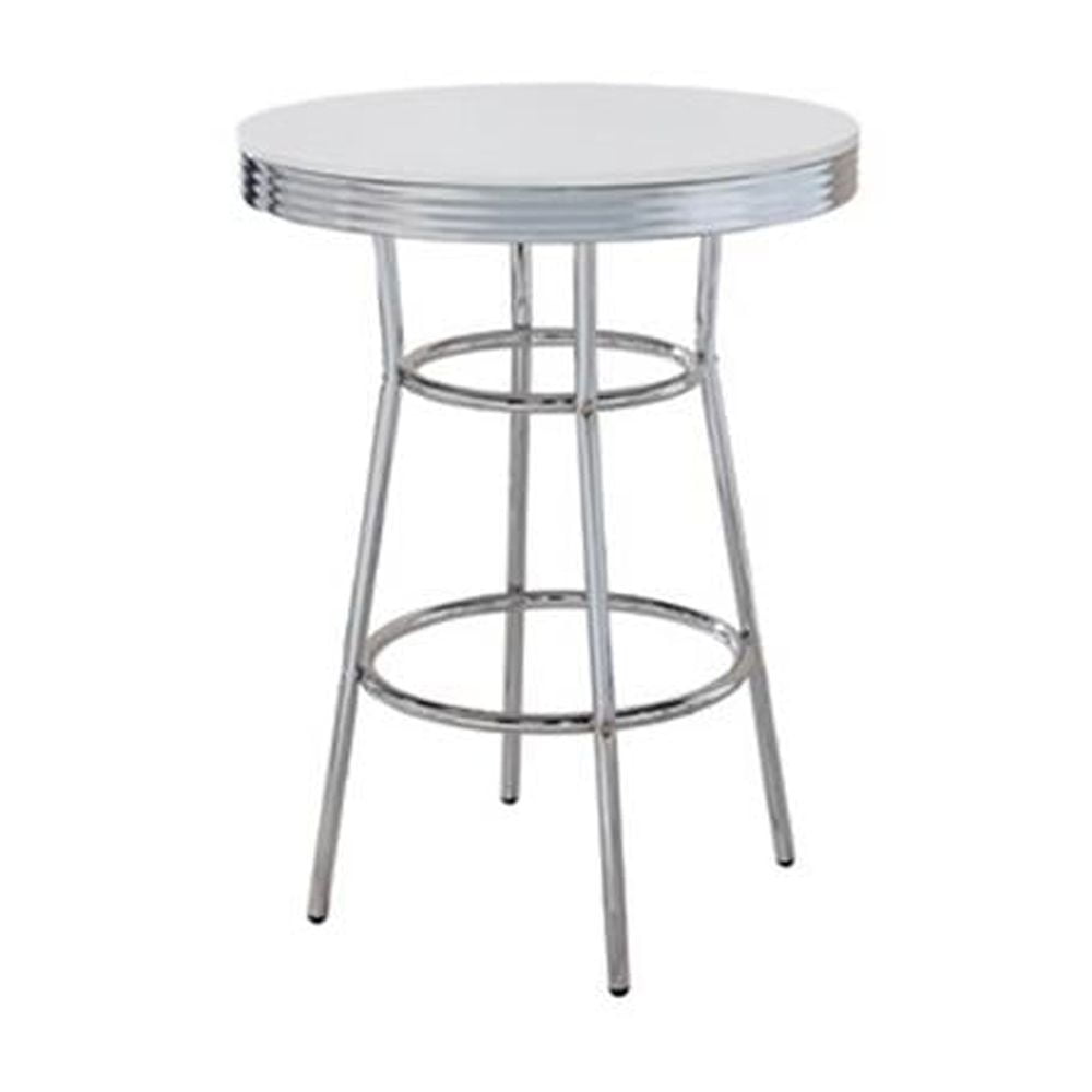Bowery Hill Retro Bar Chrome Metal 30" Round Pub Table in White ...