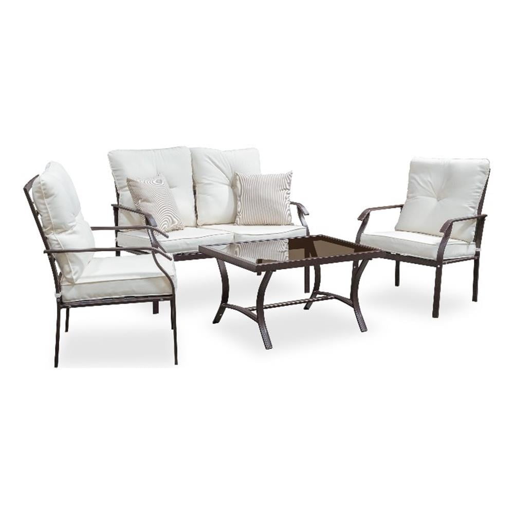 Bowery Hill 4-Piece Beige Outdoor Patio Metal Conversation Set ...