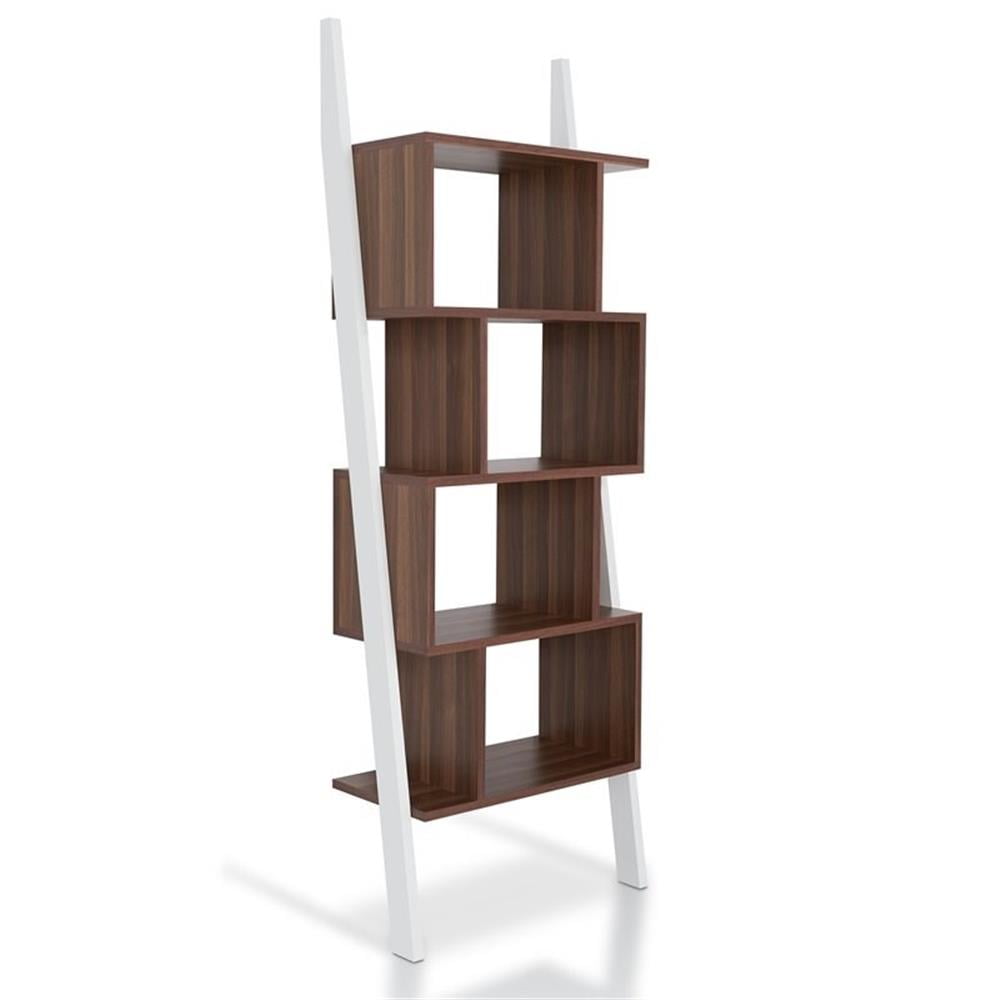 Bowery Hill 4-Shelf Zigzag Structure Modern Wood Bookcase in Walnut ...