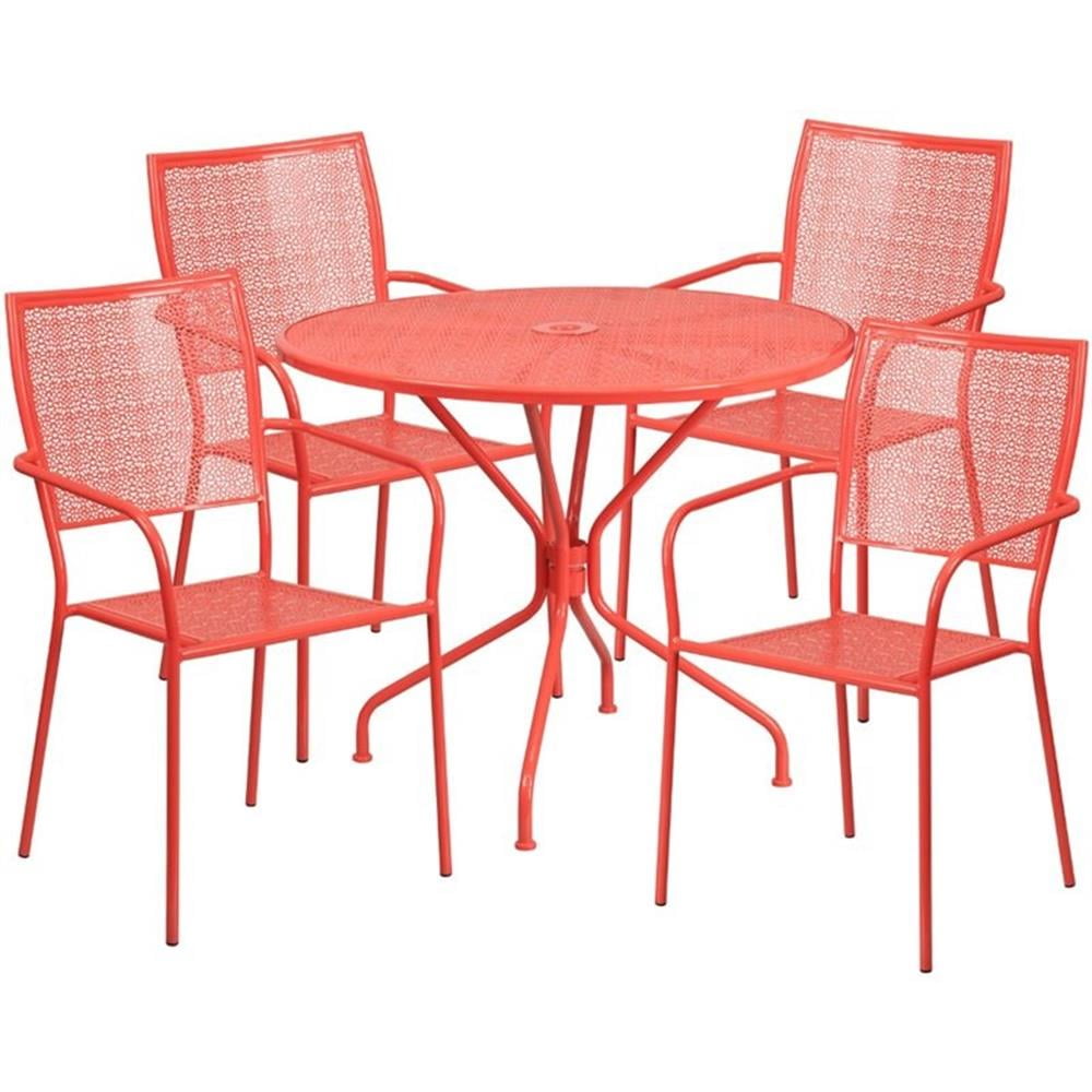 Bowery Hill 5 Piece 35" Round Steel Flower Print Patio Dining Set in ...