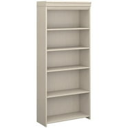 Pemberly Row Library 5 Shelf Bookcase in Antiqued White Finish ...