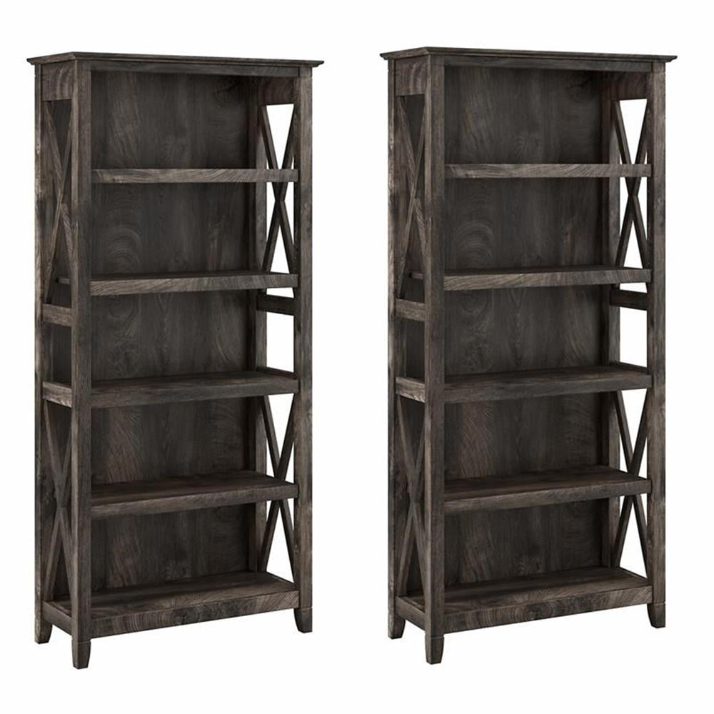 Bowery Hill 5 Shelves Wood Bookcase Set in Dark Gray Hickory - Walmart.com