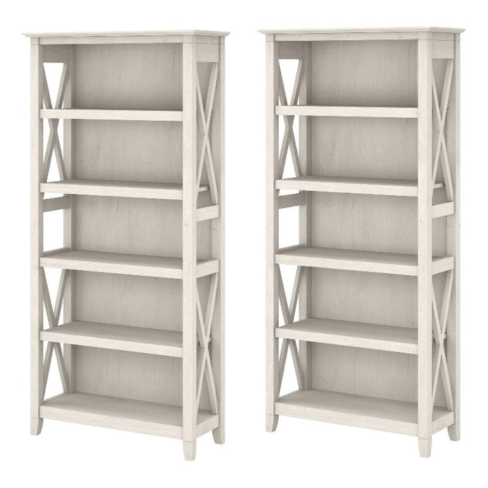Bowery Hill 5 Shelves Wood Bookcase in Line White Oak (Set of 2 ...