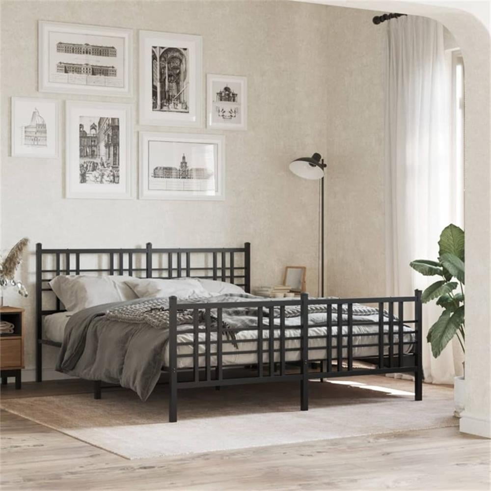 Bowery Hill 59 x 79 Rectangular Traditional Bed Frame in Black Steel ...
