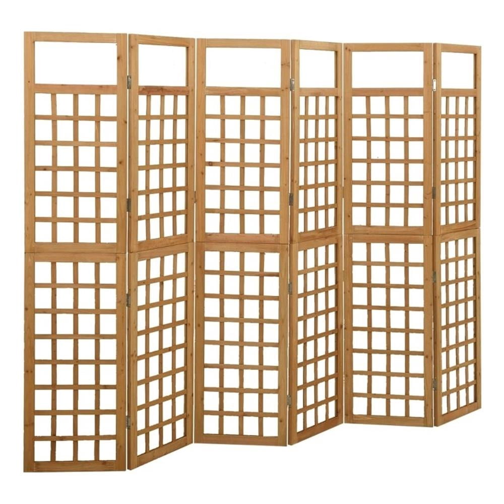 Bowery Hill 6-Panel Room Divider Trellis Solid Fir Wood in Brown ...