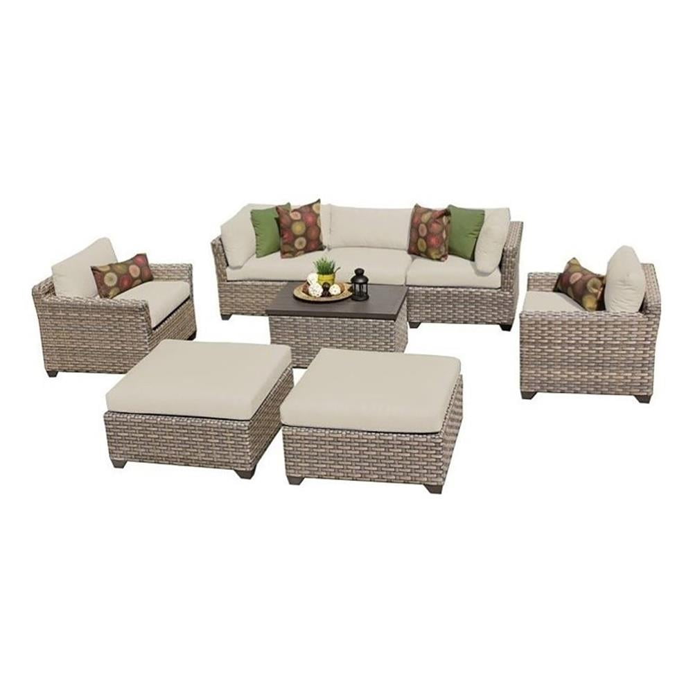 Bowery Hill 8 Piece Modern Wicker/Fabric Outdoor Sofa Set in Beige ...