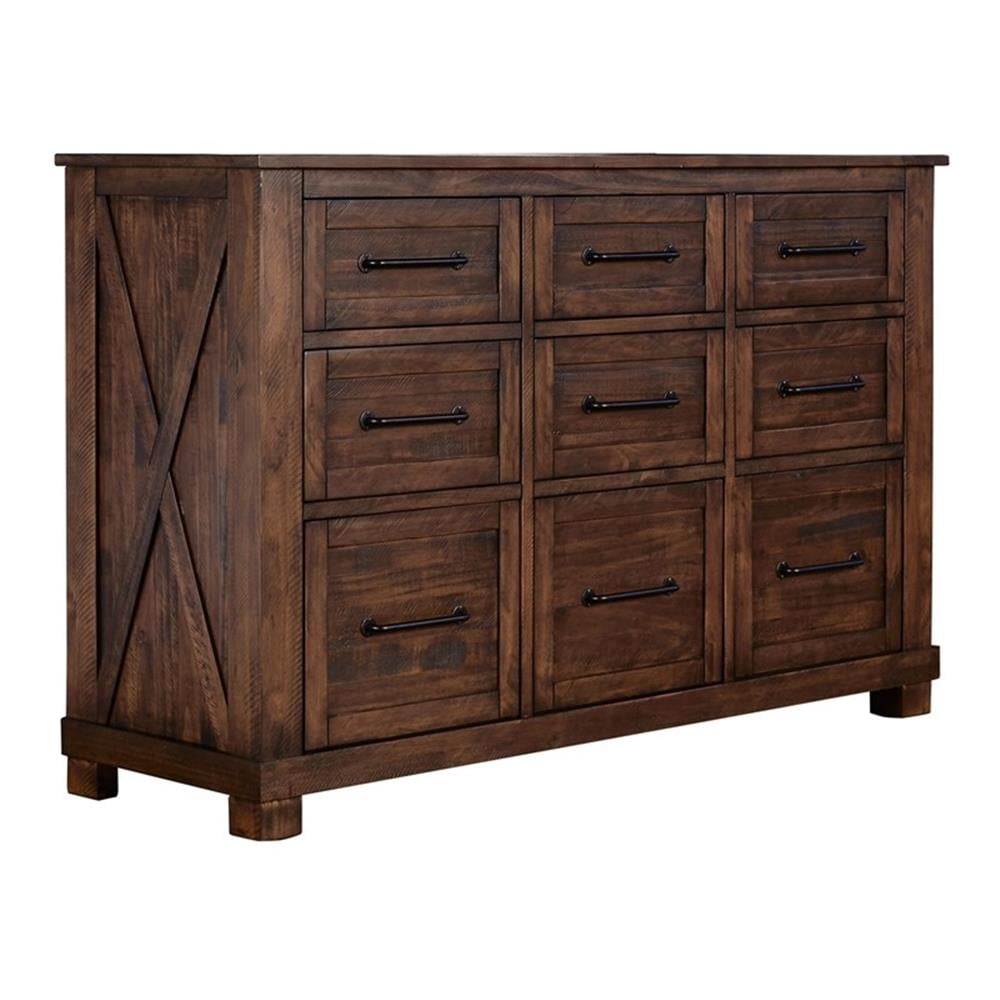 Bowery Hill 9-Drawers Farmhouse Wood Dresser in Rustic Timber Brown ...