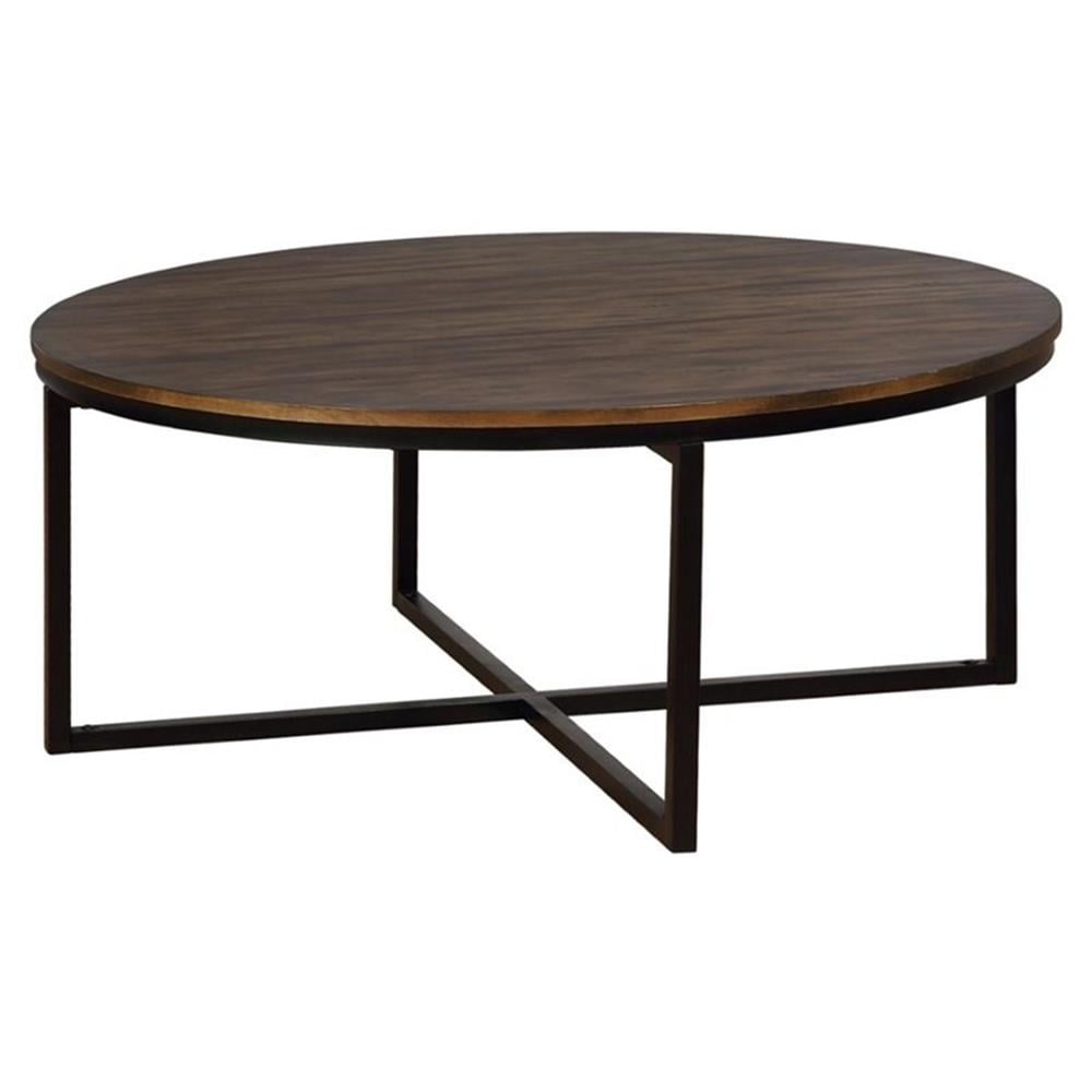 Bowery Hill Acacia Wood 42" Round Coffee Table in Antiqued Mocha ...