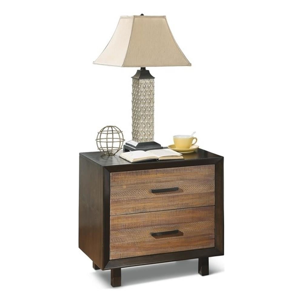 Bowery Hill Alpine Modern Rustic Brown Wood Nightstand with Two Drawers ...