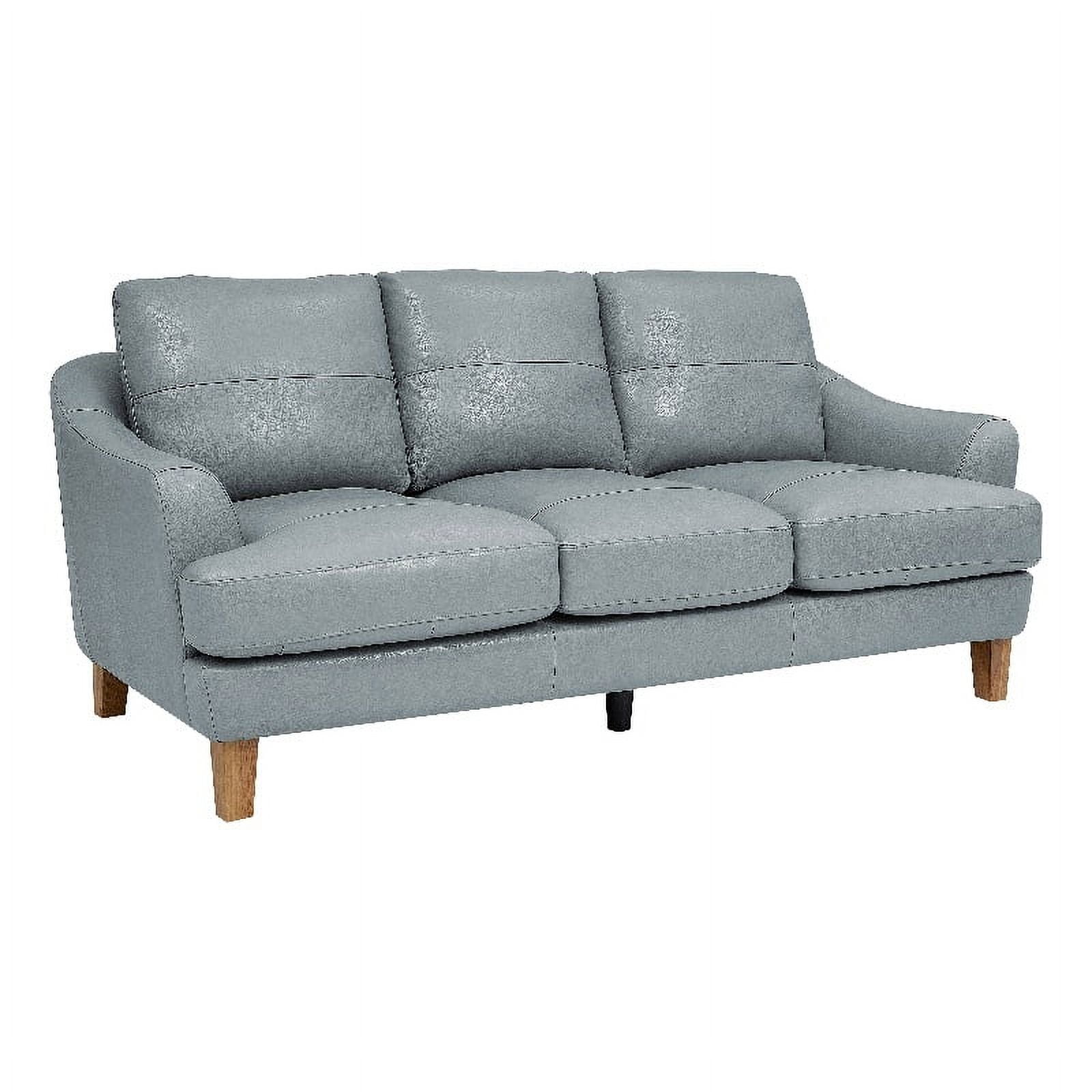 Bowery Hill Coastal Geuine Leather & Hardwood Sofa in Ice Blue ...