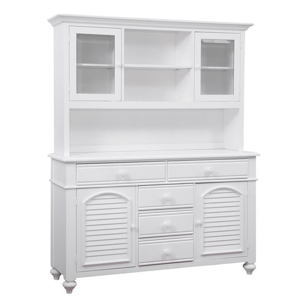 Bowery Hill Coastal Wood Hutch in White with Open Upper Shleves ...
