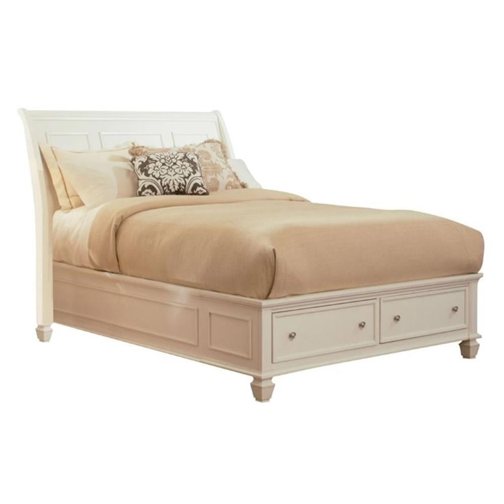Bowery Hill Coastal Wood Queen Storage Sleigh Bed in White Finish ...