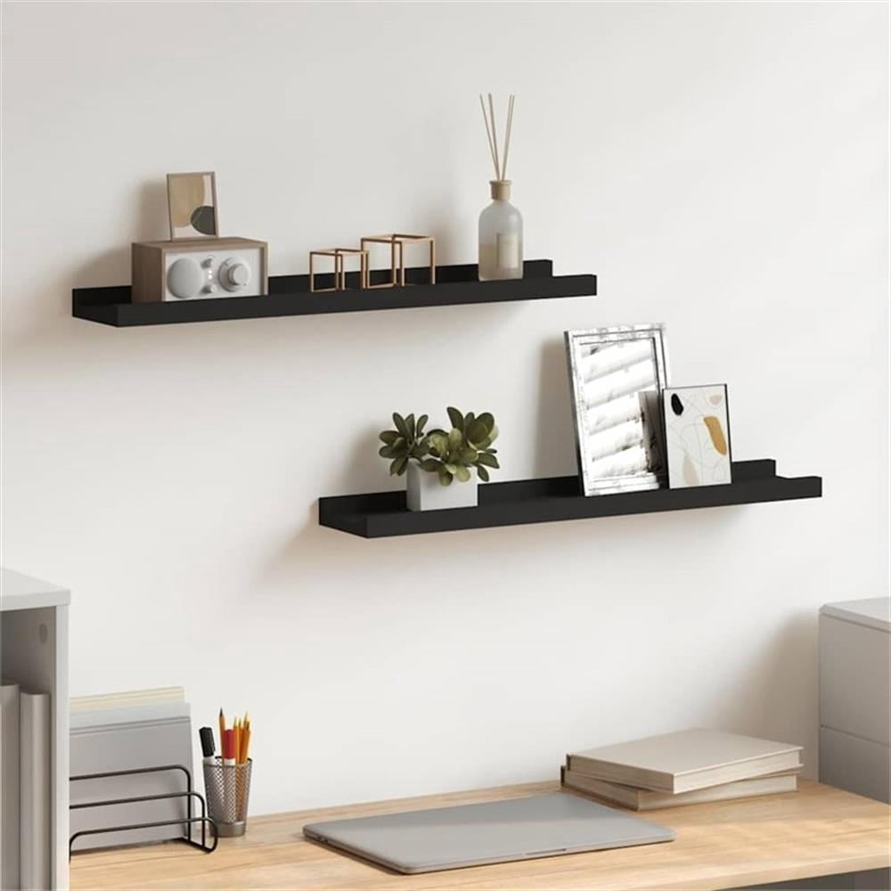 Bowery Hill Contemporary 23.6" MDF Frame Ledge Shelf in Black (Set of 2 ...