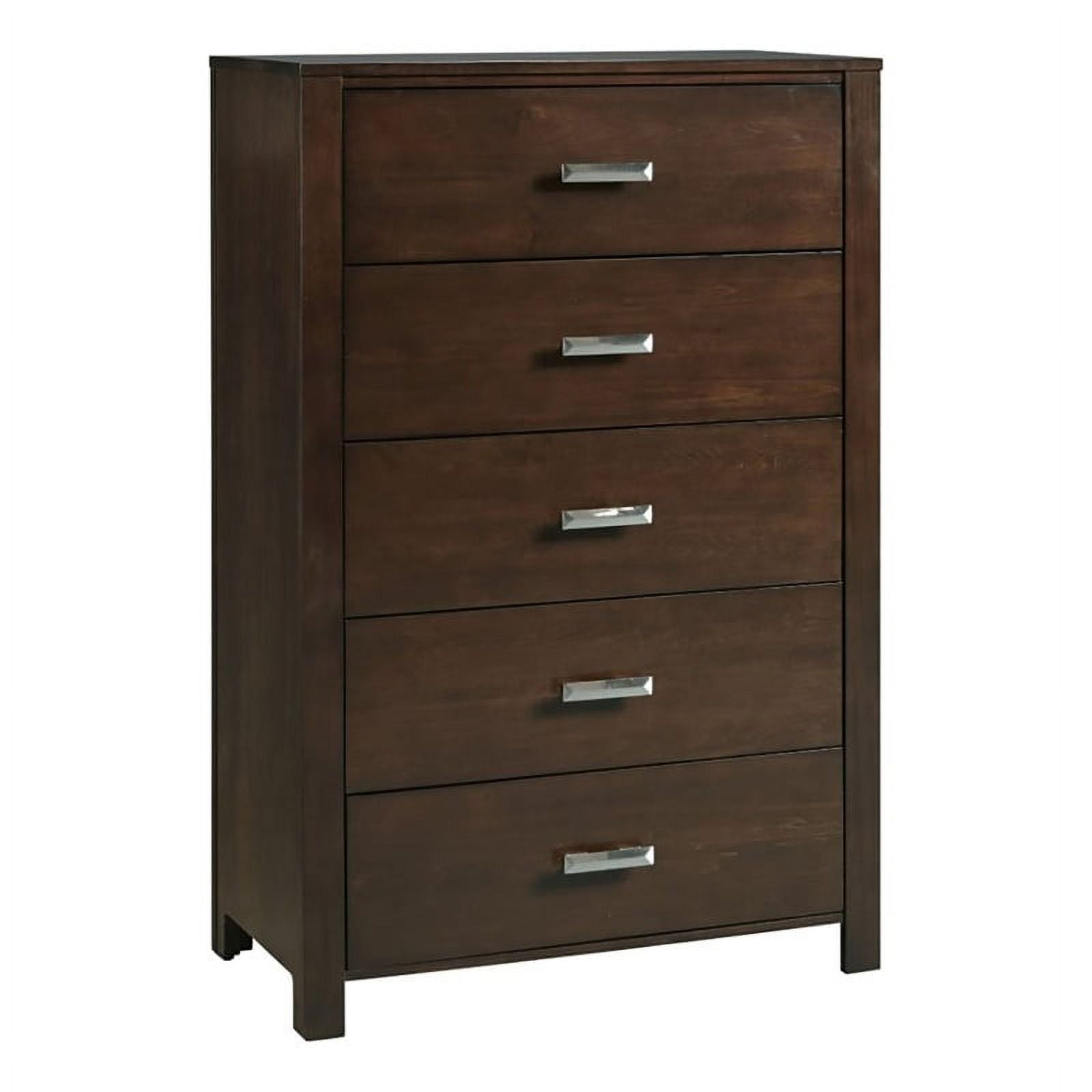 Bowery Hill Contemporary 5-Drawer Solid Wood Chest in Chocolate Brown ...