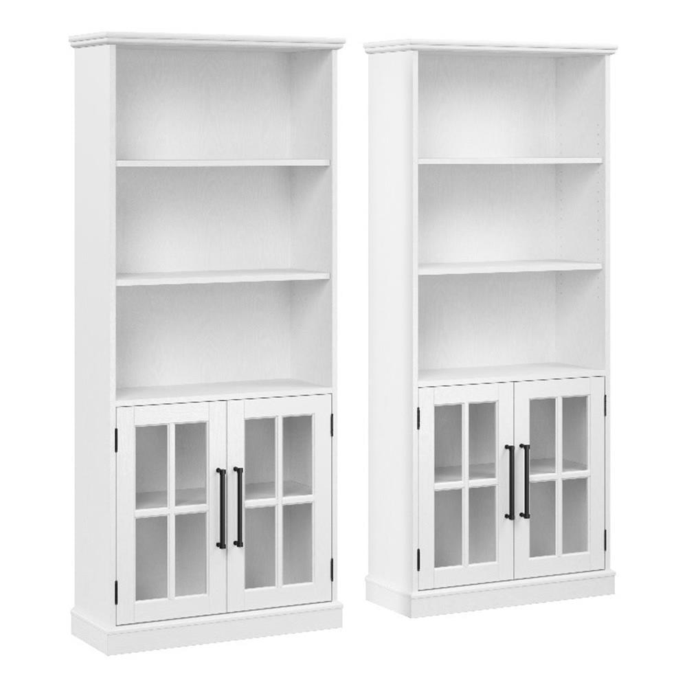 Bowery Hill Contemporary 5 Shelf Bookcase Set with Glass Doors ...