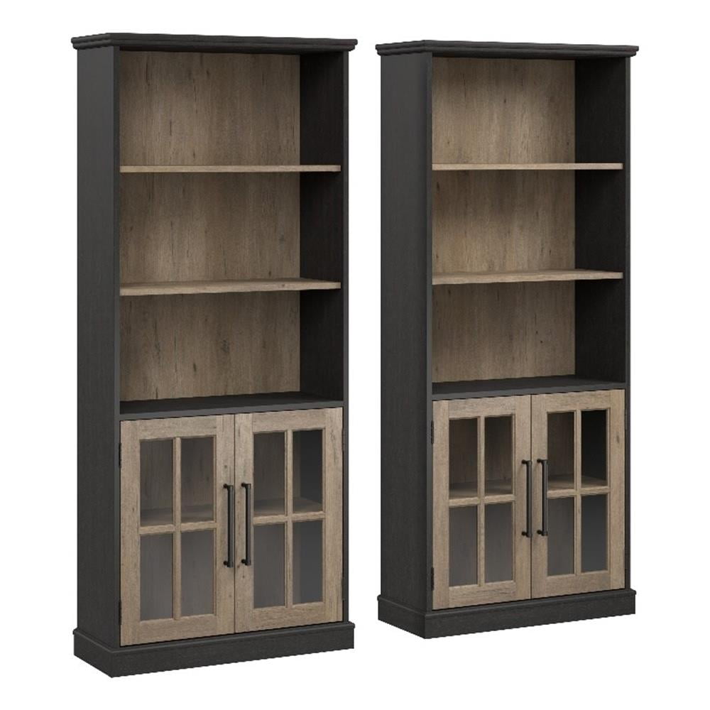 Bowery Hill Contemporary 5 Shelf Bookcase Set with Glass Doors ...