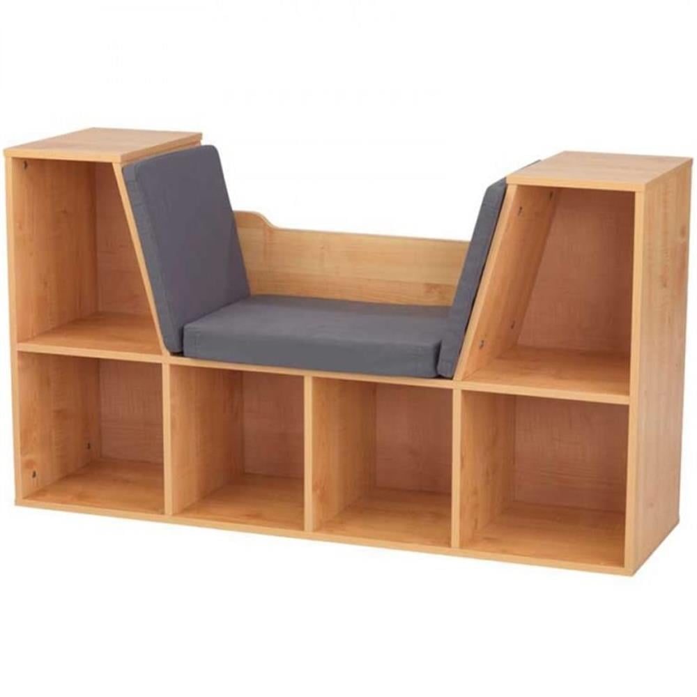 Bowery Hill Contemporary 6 Cubby Bookcase with Reading Nook in Natural ...