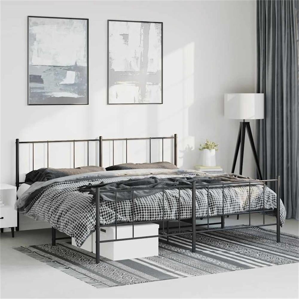 Bowery Hill Contemporary 72 x 84 Powder-Coated Steel Bed Frame in Black ...