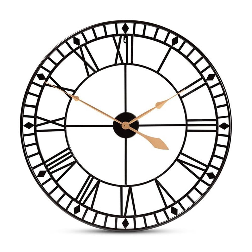 Bowery Hill Contemporary Black and Gold Finished Metal Wall Clock ...