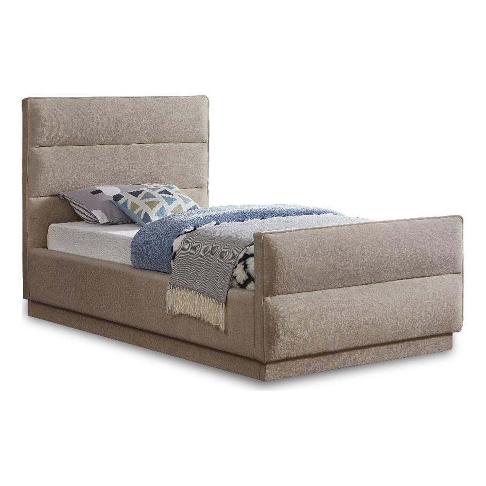 Bowery Hill Contemporary Channel Tufted Beige Chenille Fabric Twin Bed ...