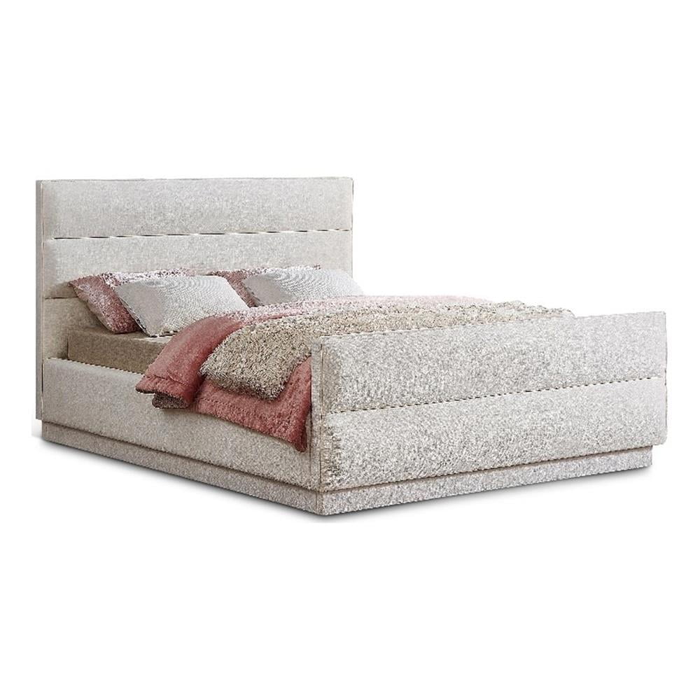 Bowery Hill Contemporary Channel Tufted Cream Chenille Fabric Full Bed ...