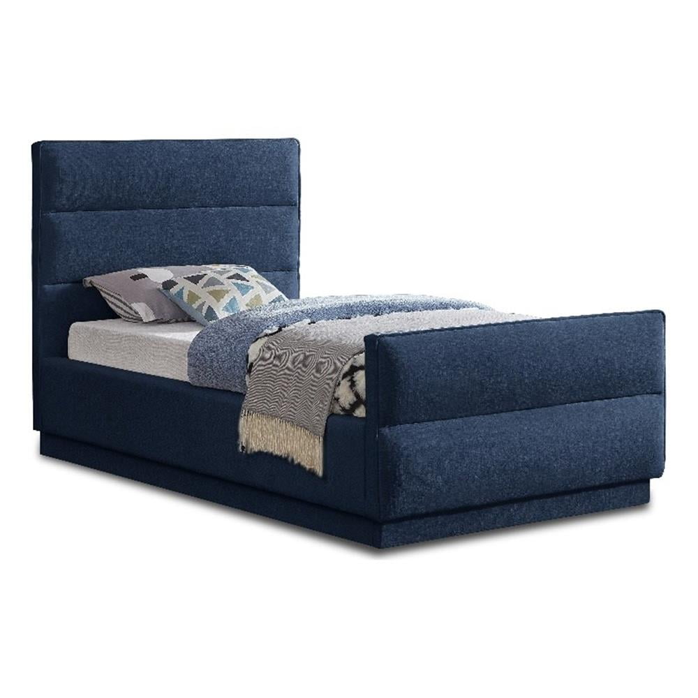 Bowery Hill Contemporary Channel Tufted Navy Chenille Fabric Twin Bed ...
