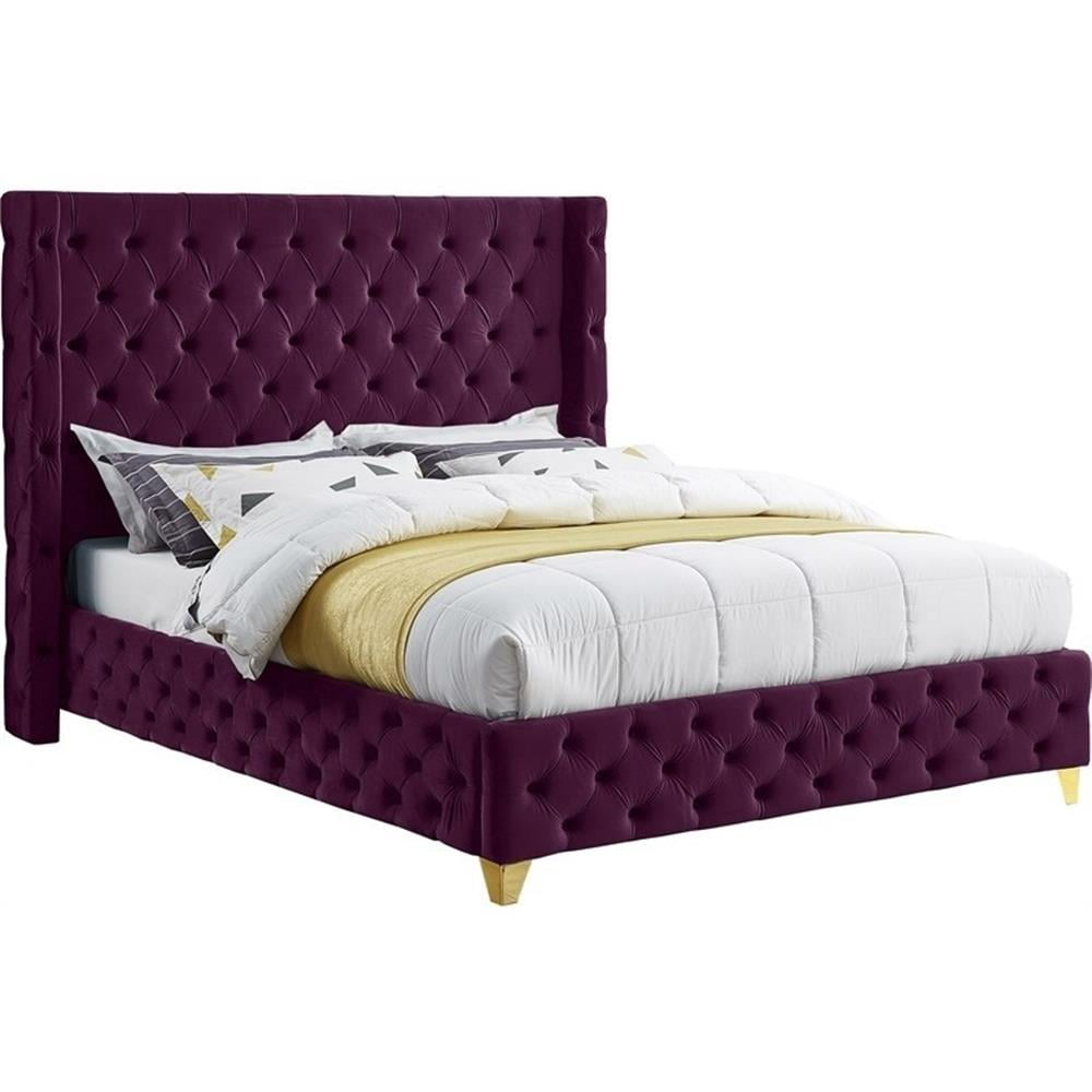 Bowery Hill Contemporary Deep Button Tufted Rich Purple Velvet Full Bed ...