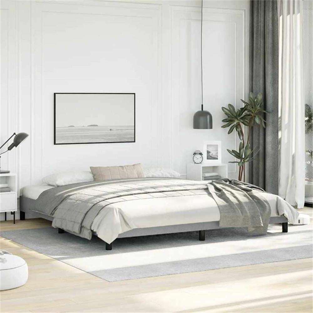 Bowery Hill Contemporary Engineered Wood King Bed Frame in Light Grey ...