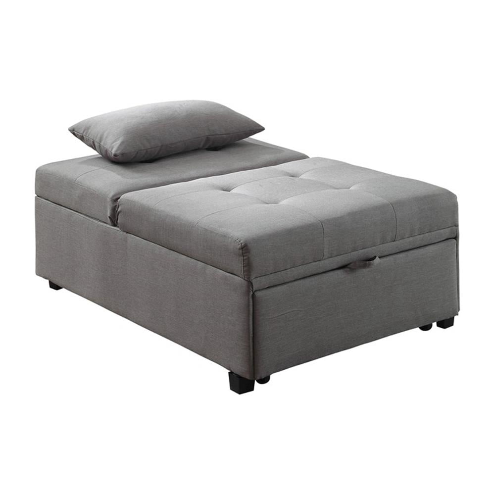Bowery Hill Contemporary Fabric Futon Ottoman with Pillow in Gray ...