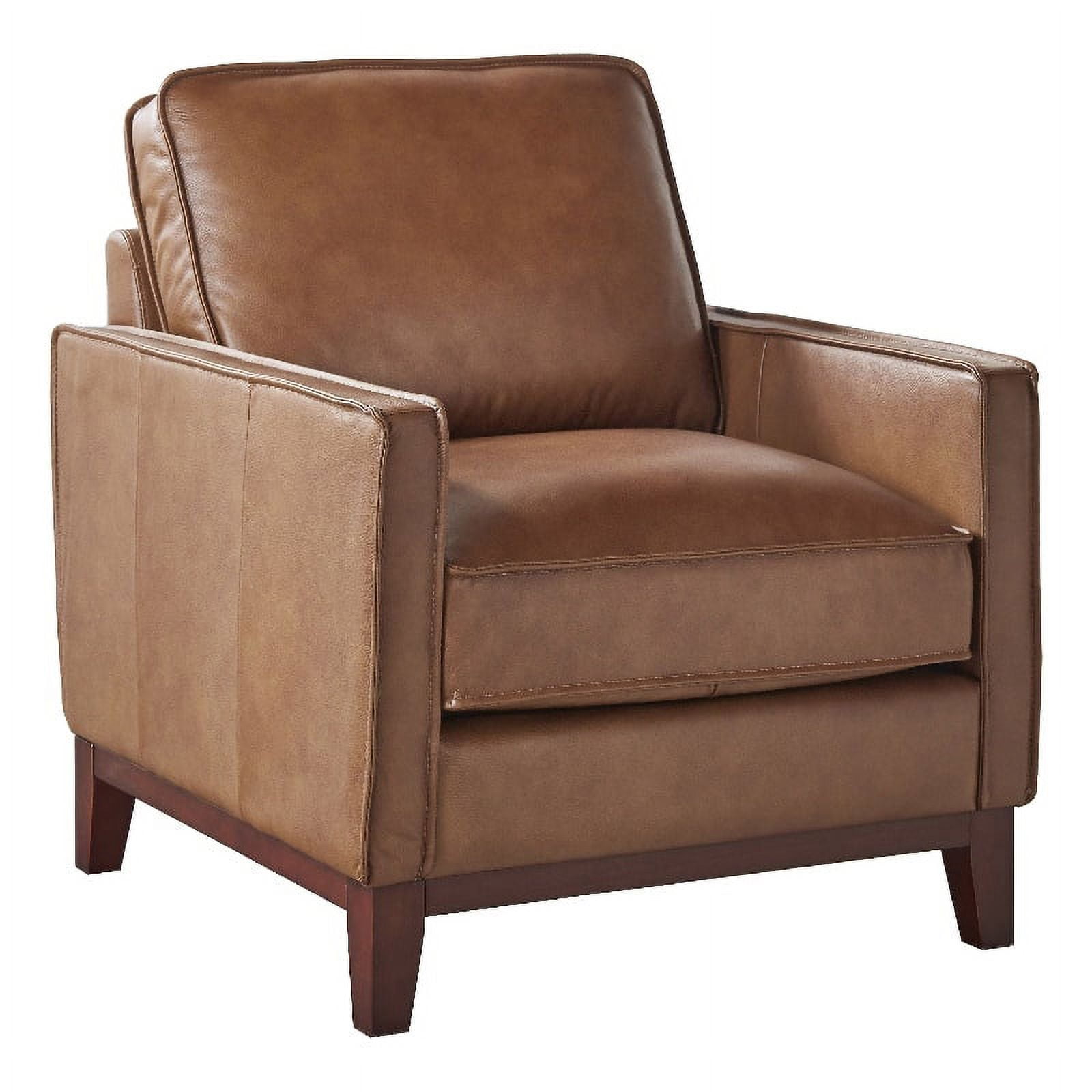Bowery Hill Contemporary Geuine Leather Accent Chair in Camel Brown ...
