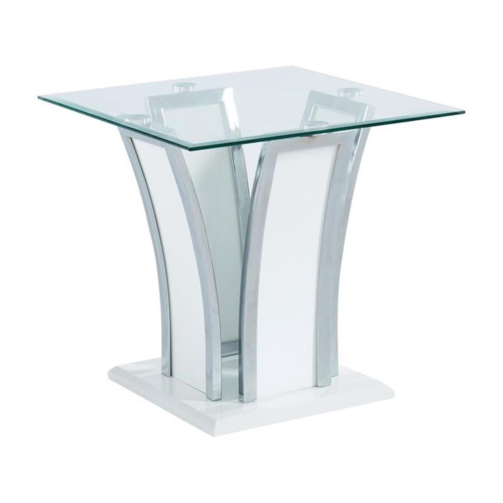 Bowery Hill Contemporary Glass/Steel/Acrylic Plastic End Table in White ...