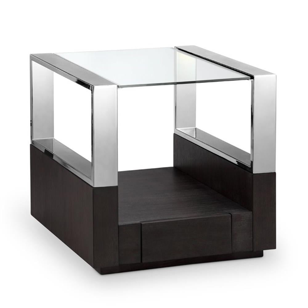 Bowery Hill Contemporary Graphite Glass Top End Table with Storage ...