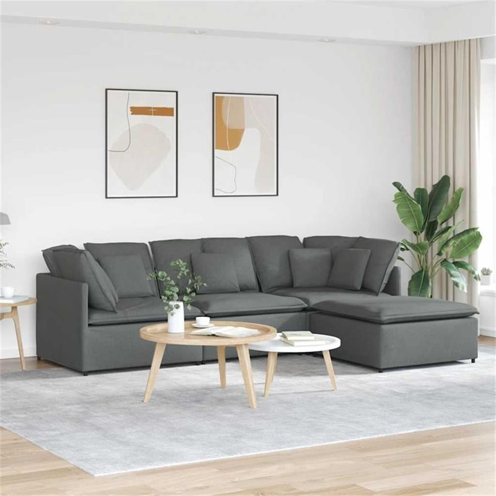 Bowery Hill Contemporary Large Modular Sofa in Dark Grey Fabric ...