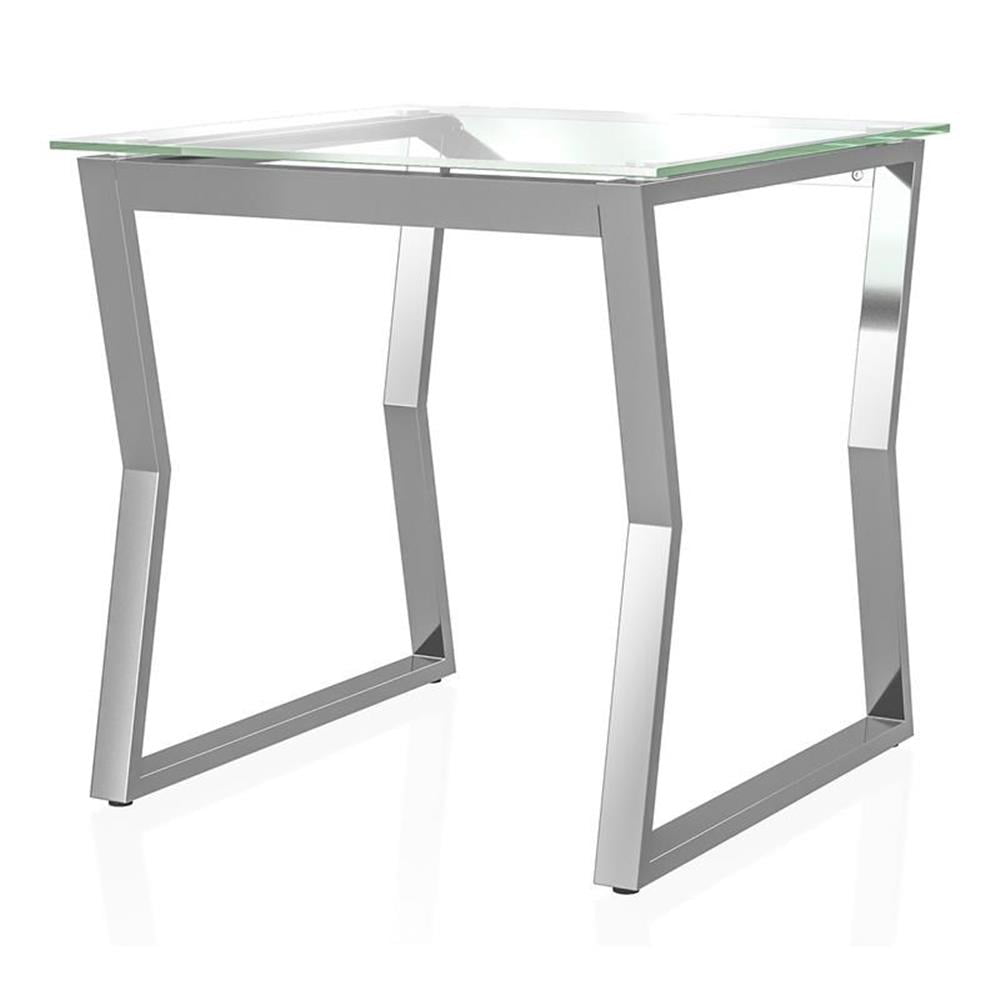 Bowery Hill Contemporary Metal End Table with Glass Top in Chrome ...