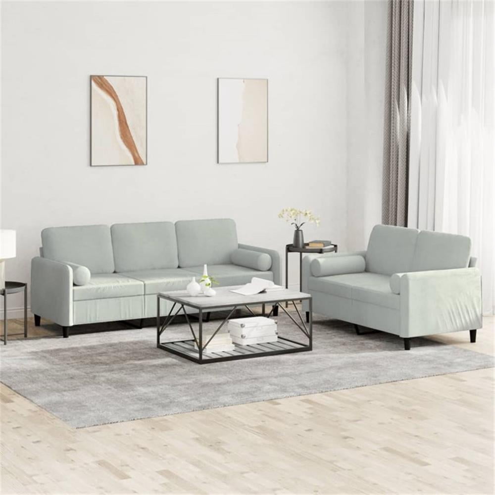 Bowery Hill Contemporary Rectangular Sofa Set in Light Grey Velvet ...