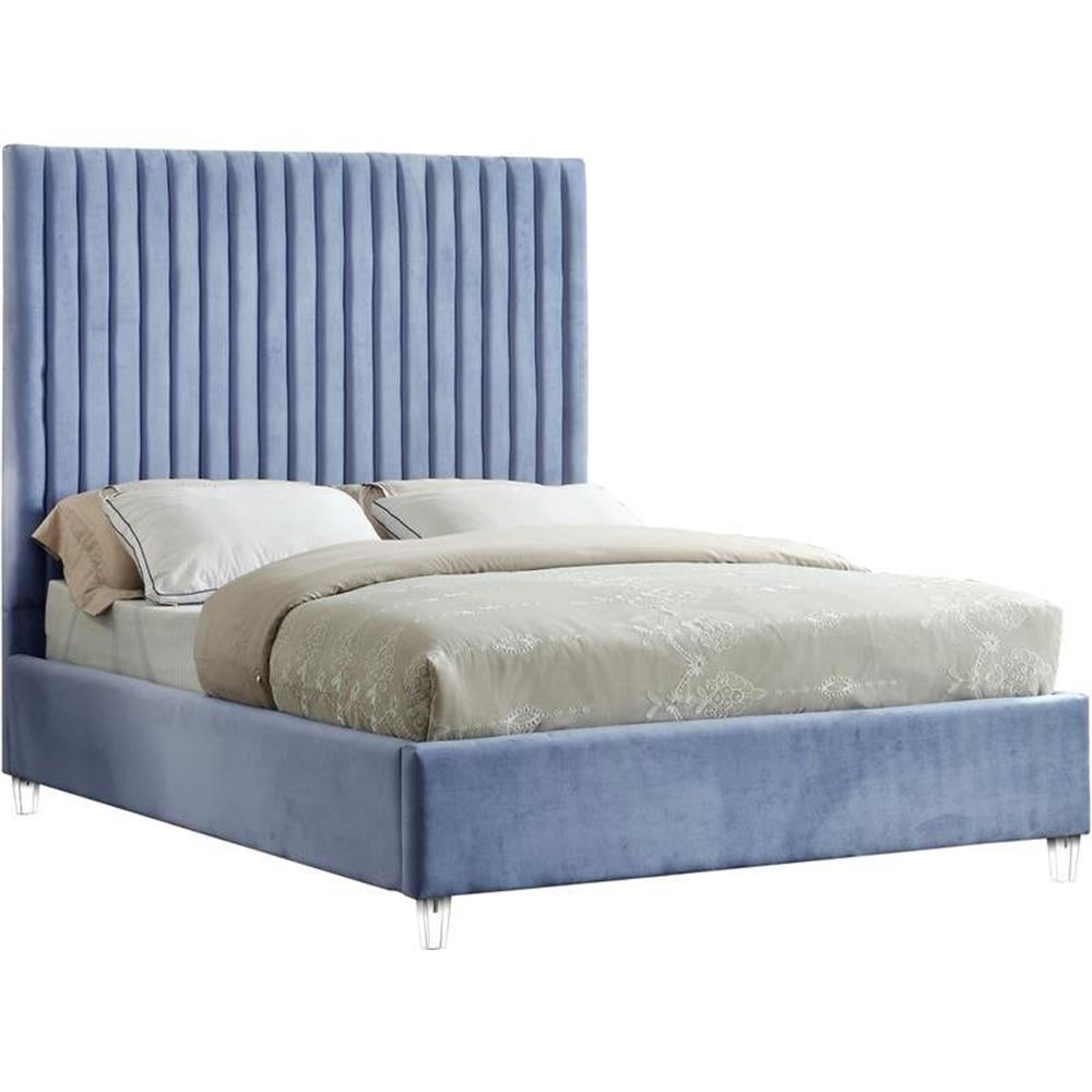 Bowery Hill Contemporary Solid Wood Tufted Velvet Full Bed in SKy Blue ...