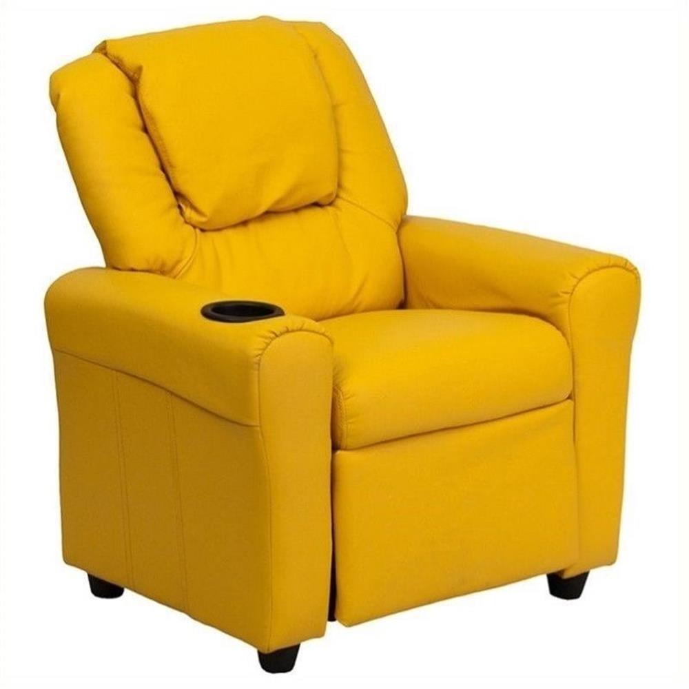 Bowery Hill Contemporary Vinyl Recliner with Cup Holder in Yellow ...