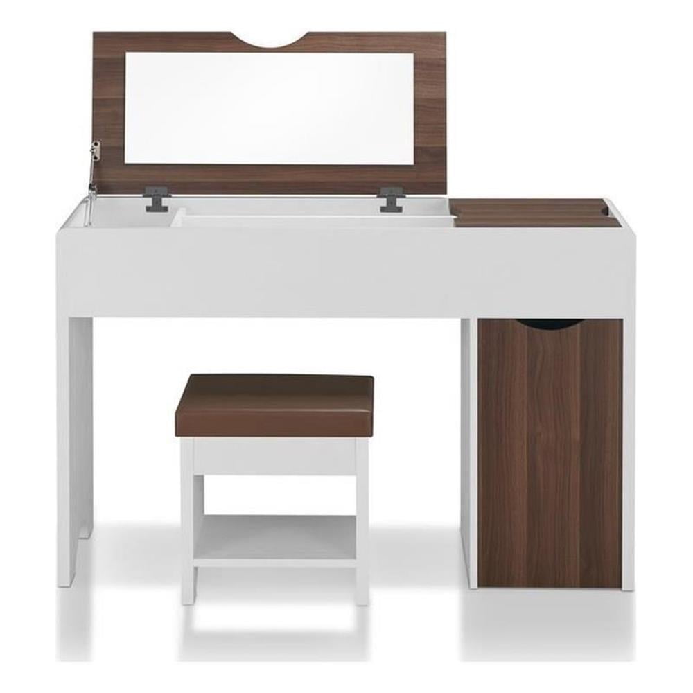 Bowery Hill Contemporary Wood Flip-Top Vanity Table Set in Walnut ...