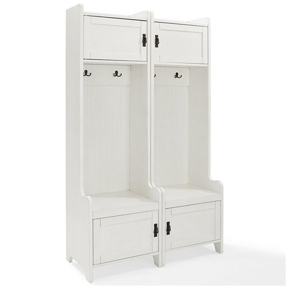 Bowery Hill Contemporary Wood Hall Tree in Distressed White (Set of 2 ...