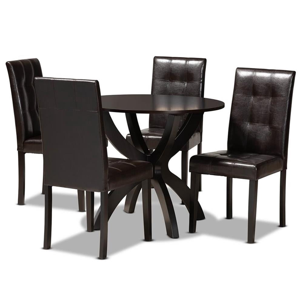 Bowery Hill Dark Brown Faux Leather Upholstered Wood 5-Piece Dining Set ...