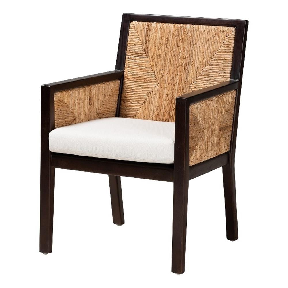 Bowery Hill Dark Brown Mahogany Wood and Natural Abaca Dining Arm Chair ...