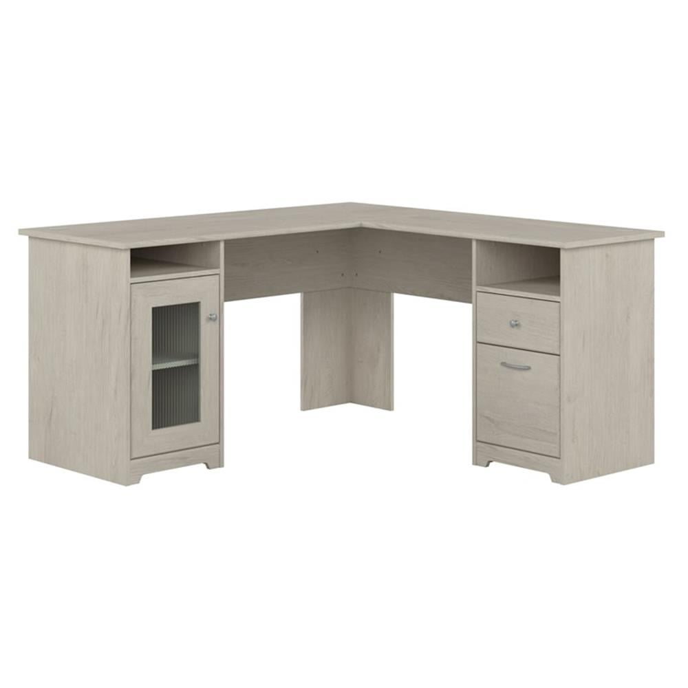 Bowery Hill Engineered Wood 60W L-Shaped Computer Desk in Linen White ...