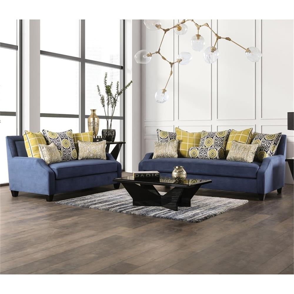 Bowery Hill Fabric Upholstered Track Arm 2-Piece Sofa Set in Navy ...