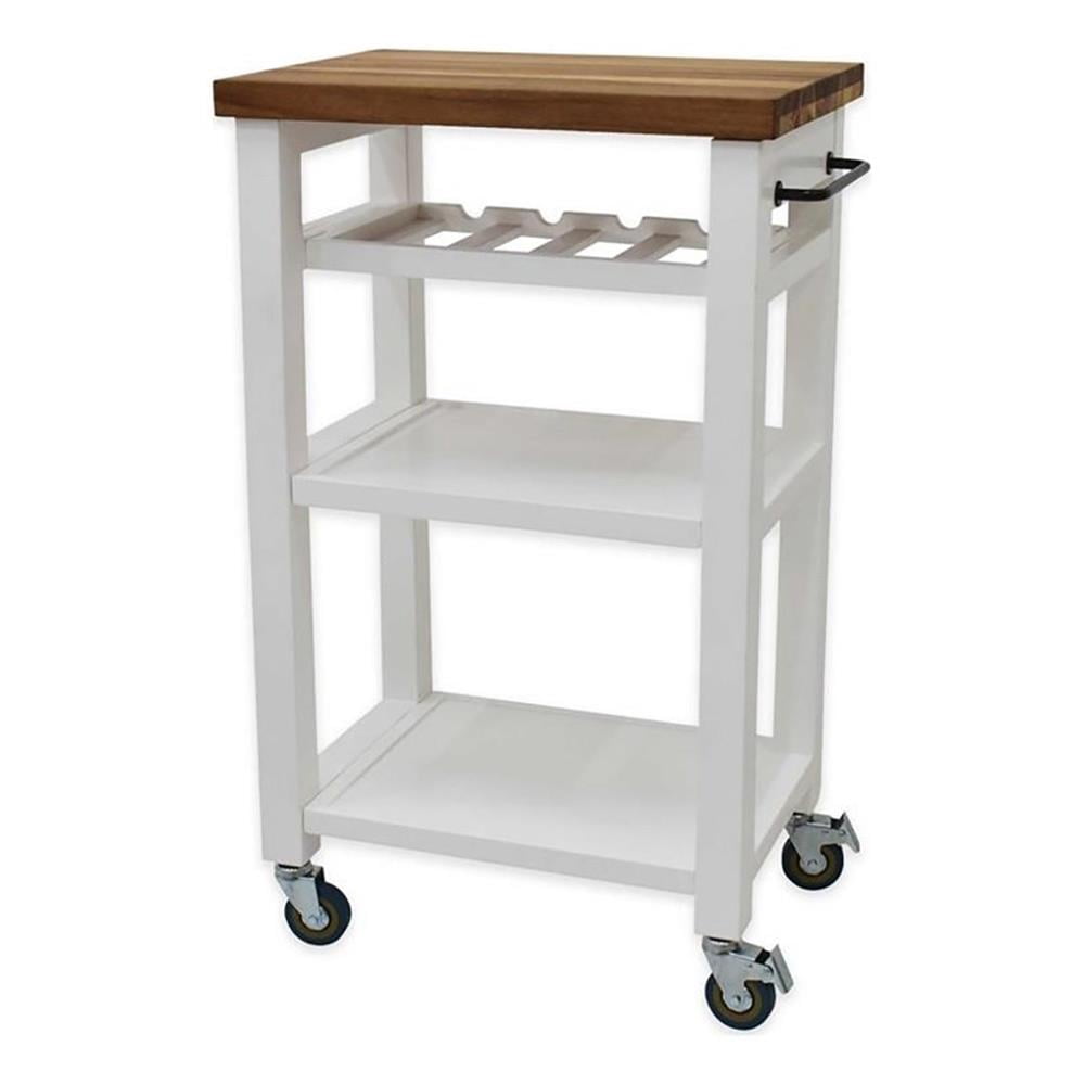 Bowery Hill Farmhouse Solid Acacia Wood Kitchen Cart with Casters in ...