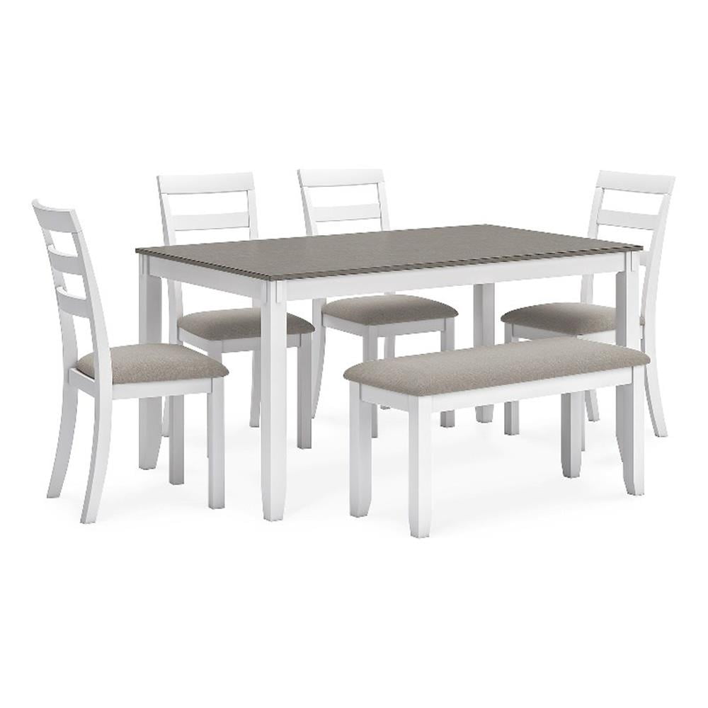 Bowery Hill Farmhouse White & Gray Dining Table Set - Set of 6 ...